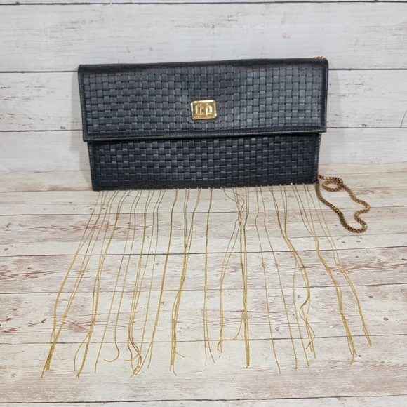 Kent Stetson | Bags | Kent Stetson Woven Black Leather Bag With Gold ...